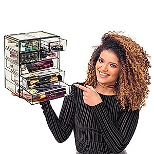 Sorbus Acrylic Clear Makeup Organizer - Big & Spacious Cosmetic Display Case - Stylish Designed Jewelry & Make Up Organizers and Storage for Vanity, Bathroom (3 Large, 4 Small Drawers) [Black Jewel]