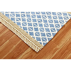 Casavani Indian Handmade Cotton Dhurrie Striped Blue & Brown Area Rug Boho Kilim Flat Weave Rug Indoor Hall Room Decor Carpet Throw Rugs for Bedroom Living Room Bathroom Balcony 8x10 Feet