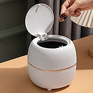 Smalibal Modern Plastic Mini Trash Can with Lid Garbage Bin Wastebasket for Bathroom Vanity, Desktop or Coffee Table - Dispose of Cotton Rounds, Makeup Sponges, Tissues White