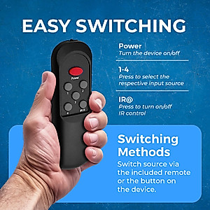 OREI 8K HDMI 2.1 Switch 4x1, Switcher UltraHD Supports Upto 4K @ 120Hz VRR, Dolby Vision, ALLM, Audio SwitchingPS5, Xbox, Gaming, Remote Contorl IR HDCP 2.3 CEC