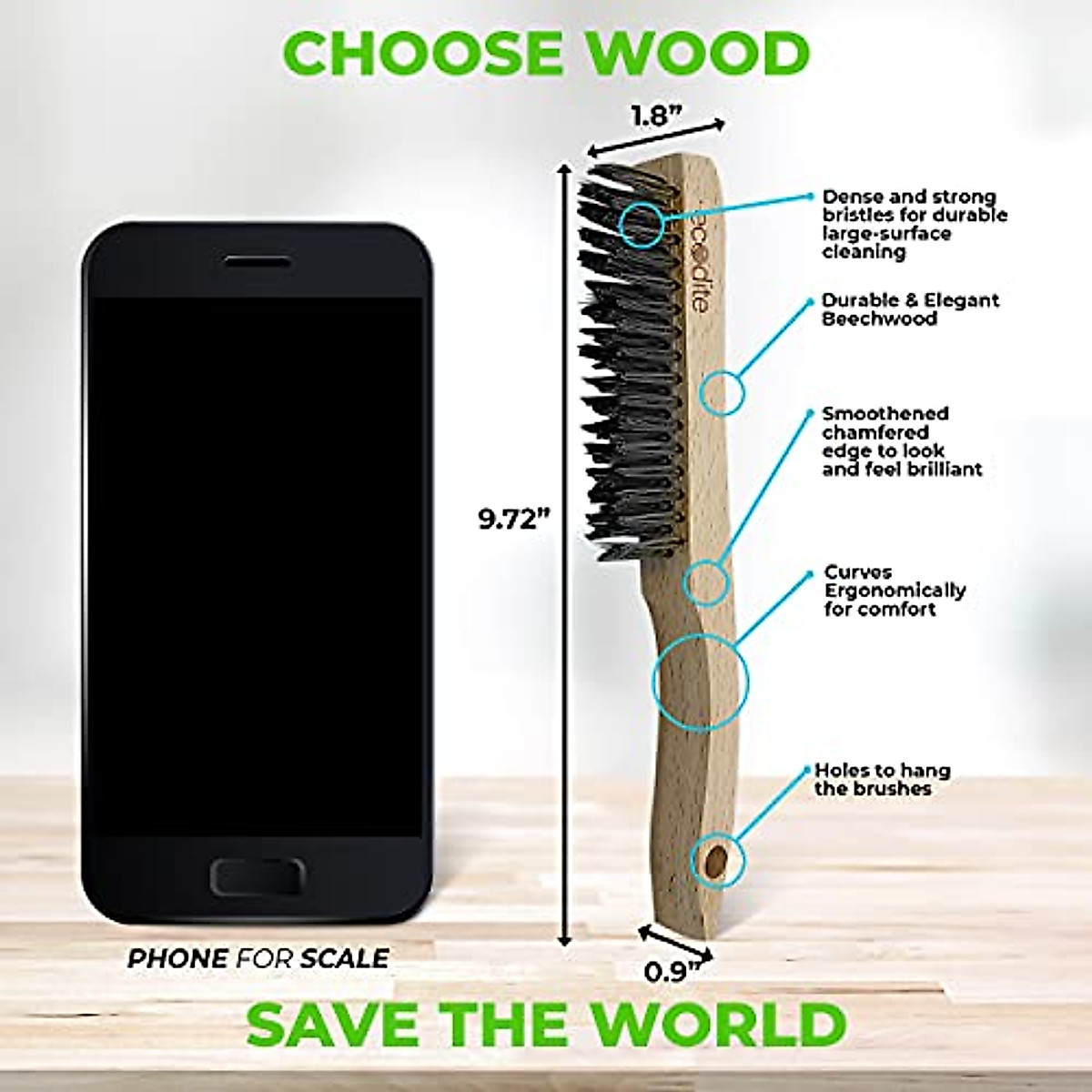 [Wire Brush Set for Cleaning] 4-Pack Multi Purpose Beechwood Handle Medium & Small, Brass & Stainless Steel Wire Scratch Brush for Rust, Paint, Welding, Heavy & Light Household Cleaning