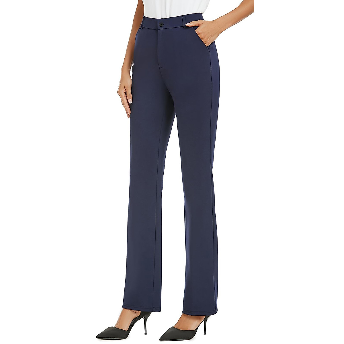 iChosy Women's Stretchy Straight Leg Dress Work Pants Business Office Casual Slacks with Pockets Navy32 0