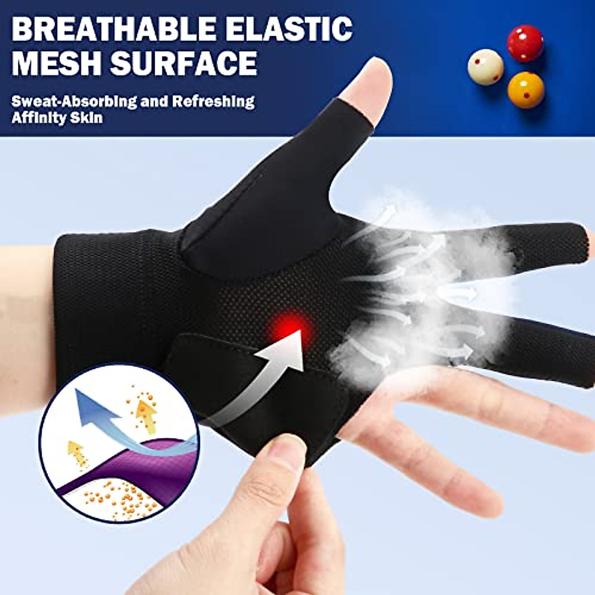 ANIMSWORD Breathable and Comfortable Billiard Pool Gloves Fits on Left Hand or Right Hand for Snooker Cue Sport Glove