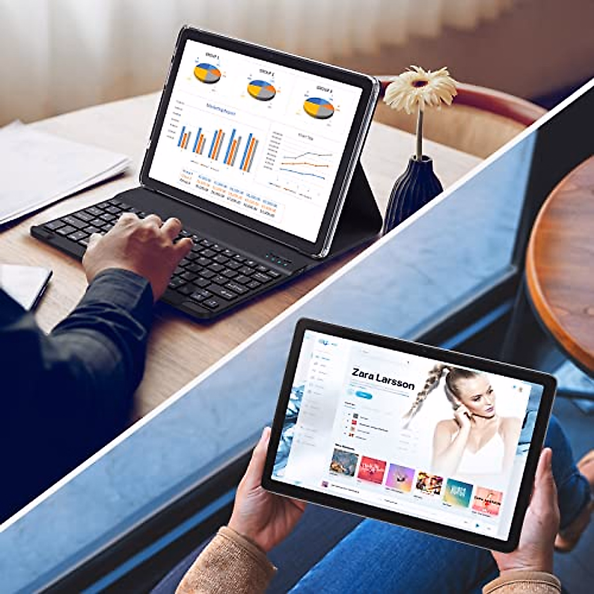 2023 Tablet 10.1 Inch 2 in 1 Android Tablet with keyboard Octa-Core Processor 128GB Storage 1TB Expandable, 13+8MP Dual Camera, Newest Tablets PC with Case Mouse Stylus Support 5G WiFi, IPS FHD Screen