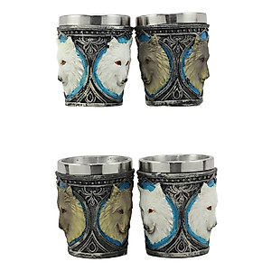 Ebros Myths Legends And Fantasy Spirit Themed 2-Ounce Shot Glasses Set Of 4 Resin Housing With Stainless Steel Liners Great Souvenir And Party Hosting Idea (Albino And Gray Wolf)