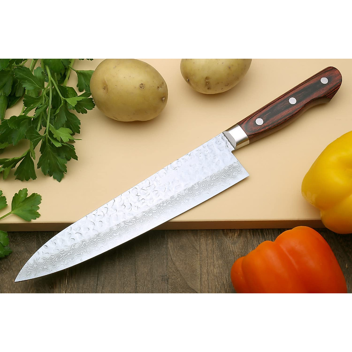 Yoshihiro VG10 16 Layer Hammered Damascus Gyuto Japanese Chefs Knife (9.5" (240mm))