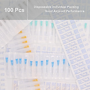 100 Pack 27G 1 Inch Luer Lock Industrial Dispensing Accessories, Individually Wrapped, Lab Tools, Suitable for Refilling Liquid, Inks