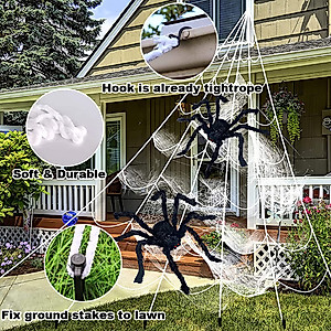 Halloween Decorations 276" Halloween Spider Web + 59" Giant Halloween Hairy Spider with Triangle Huge Spider Web for Indoor Outdoor Halloween Decoration Yard Lawn Home Party Haunted House Decor