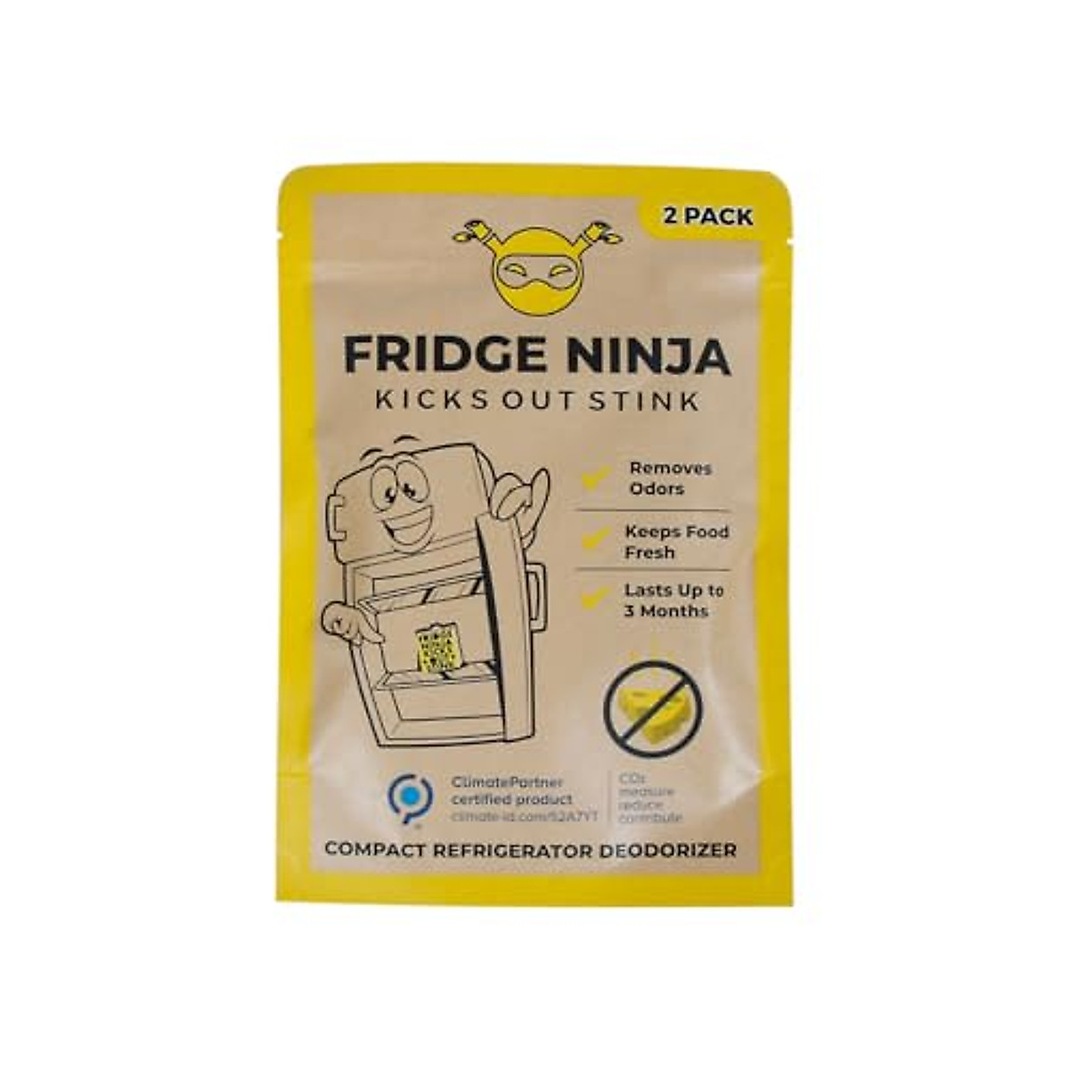 Fridge Ninja Compact Fridge Deodorizer (2 Pack) - More Effective Than Baking Soda - Compact Size Refrigerator Deodorizer Made of Activated Carbon
