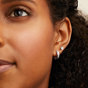 Silver Small Huggie Hoop Earrings for Women (Silver, Created White Opal)