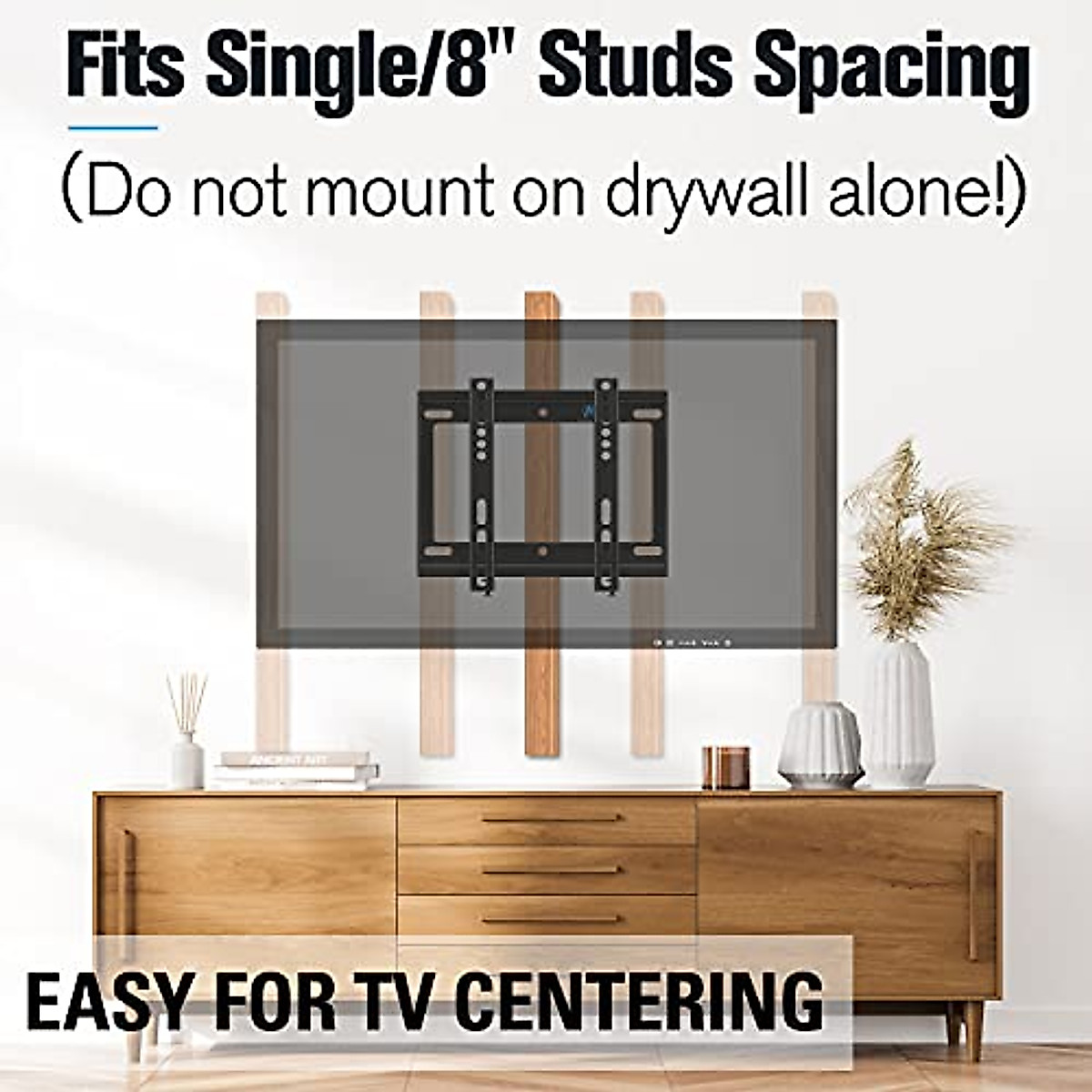 Mounting Dream Ultra Slim TV Wall Mount TV Bracket for Most 17-42 Inch Flat Screen LED, LCD TV, Fixed TV Mount for VESA 50X50 to 200x200mm, 66 lbs, 8”/Single Stud, Flush Low Profile Wall Mount MD2351