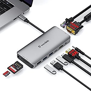 WAVLINK USB C Hub, 10-in-1 Type C Adapter Mini Docking Station with 4K 30Hz HDMI,2K 60Hz VGA,RJ45 Ethernet,2 USB 3.0,USB 2.0,SD/TF Card Reader,3.5mm Audio Jack,87W PD for Windows Mac and More