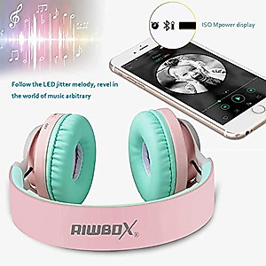 2 Packs Riwbox WT-7S Kids Headphones Wireless, Foldable Stereo Bluetooth Headset with Mic Compatible with PC/Laptop/Tablet/iPad Purple&Pink
