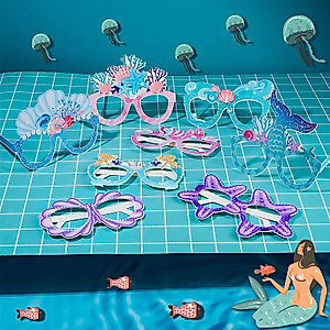 Tenare Mermaid Party Decorations Paper Mermaid Themed Paper Eyeglasses Summer Beach Paper Photo Booth Props(Cute Style, 24 Pieces)