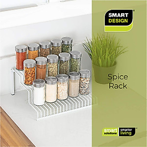 Smart Design Heavy Duty 3-Tier Spice Rack Shelf Organizer - Steel Metal Wire - Cupboard, Jars, Can, Cabinet and Pantry Storage Organization - Kitchen 10.25 x 4.25 Inch - White