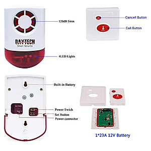 Daytech Strobe Siren Panic Alarm Button Siren Alarm with Light for Home Caring Loud Outdoor SOS Alert System 2 Red Flashing Siren and 4 Emergency Button for Store Hotel Jewelry Shop Security