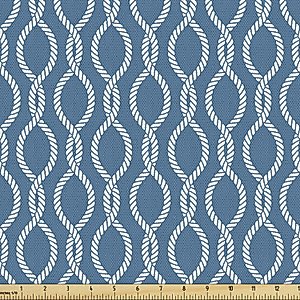 Ambesonne Nautical Fabric by The Yard, Oceanic Art Themed Monochrome Pattern of Integrating Look Modern Stripes Print, Decorative Fabric for Upholstery and Home Accents, 3 Yards, White Sea Blue