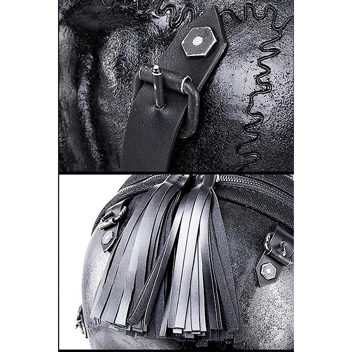 HANXIUCAO 3D Stereo Skull Backpack PU Backpack Waterproof Silicone Embossed Ghost Head Knapsack, Black, Medium