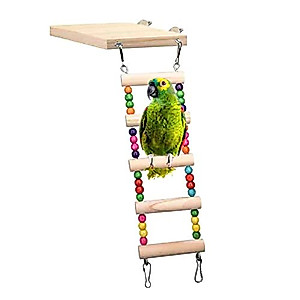 FUCHU Wooden Parrot Hamster Climbing Ladder Swing Play Toys Set Birds Hanging Bridge Exercise Perch Stand Platform Cage Accessories for Lovebirds Gerbil Rat Chinchillas Squirrel