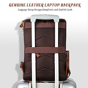 Fshsup Full Grain Leather Backpack 15.6" Laptop Bag Men's Vintage Genuine Leather Business Backpack Travel Hiking Camping Rucksack Overnight Weekender Daypack