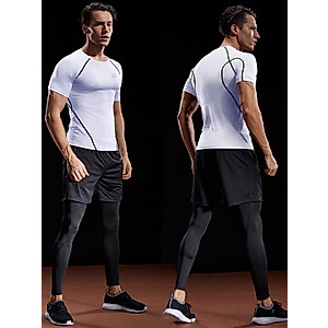 NELEUS Men's 3 Pack Compression Baselayer Athletic Workout T Shirts,5022,Black,Grey,White,3XL