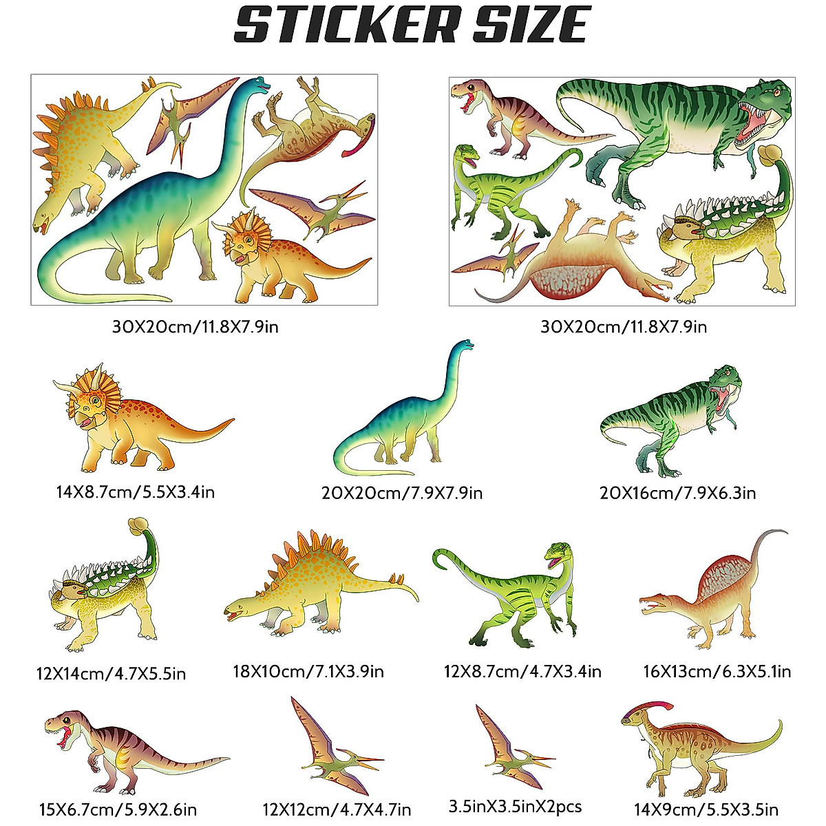 Marsway Glow in The Dark Dinosaurs Stickers Creative Luminous Wall Decor for Room Bedroom Birthday Christmas Gifts for Kids Girls Boys 12 Dinosaurs