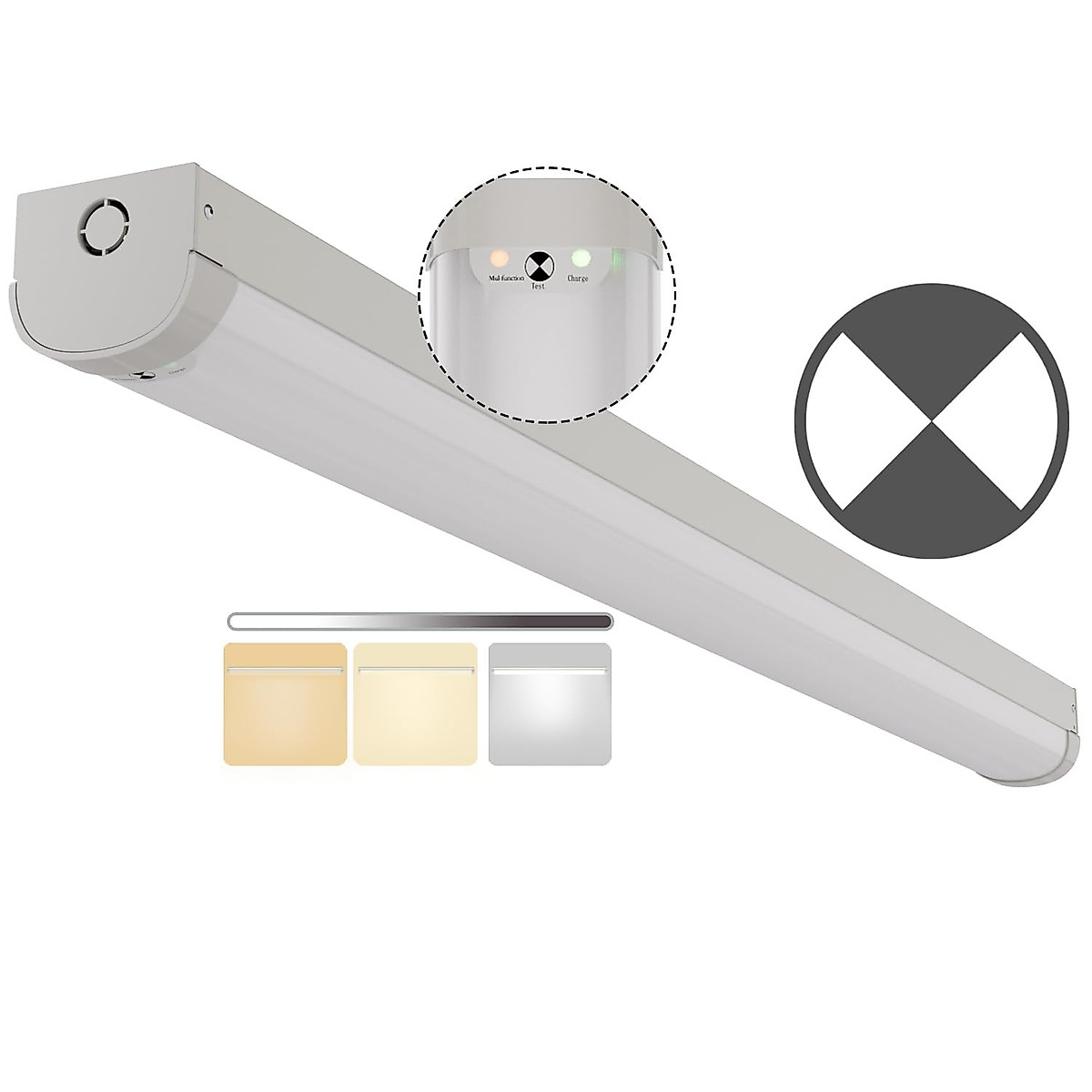 2FT LED Linear Strip Emergency Stairwell Light, 2 Watt/3 CCT Selectable, 10W/20W, 1250lm/2500lm, Battery Backup, 30K/40K/50K, IP20, 0-10V Dimmable 2 Foot Commercial LED Shop Ceiling Light Fixture, FCC