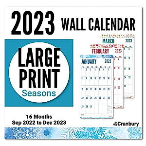 CRANBURY Large Print Wall Calendar 2023 - (Seasons, 12x23" Open), Colorful Designs, Big Numbers, Big Grid Calendar 2023, Low Vision Calendar, Non-Glossy Paper, Includes Stickers
