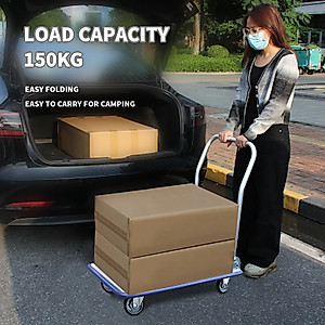 TAGEPOR Folding Steel Platform Hand truck with Brake Heavy Industrial Cart Load 330lb Flatbed Truck Warehouse Handling (29.2x18.1（load 330lb）)