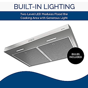 Broan- NuTone BCDF130SS Glacier Convertible Range Hood Light Exhaust Fan for Under Cabinet Stainless Steel, 375 Max Blower CFM, 30-Inch