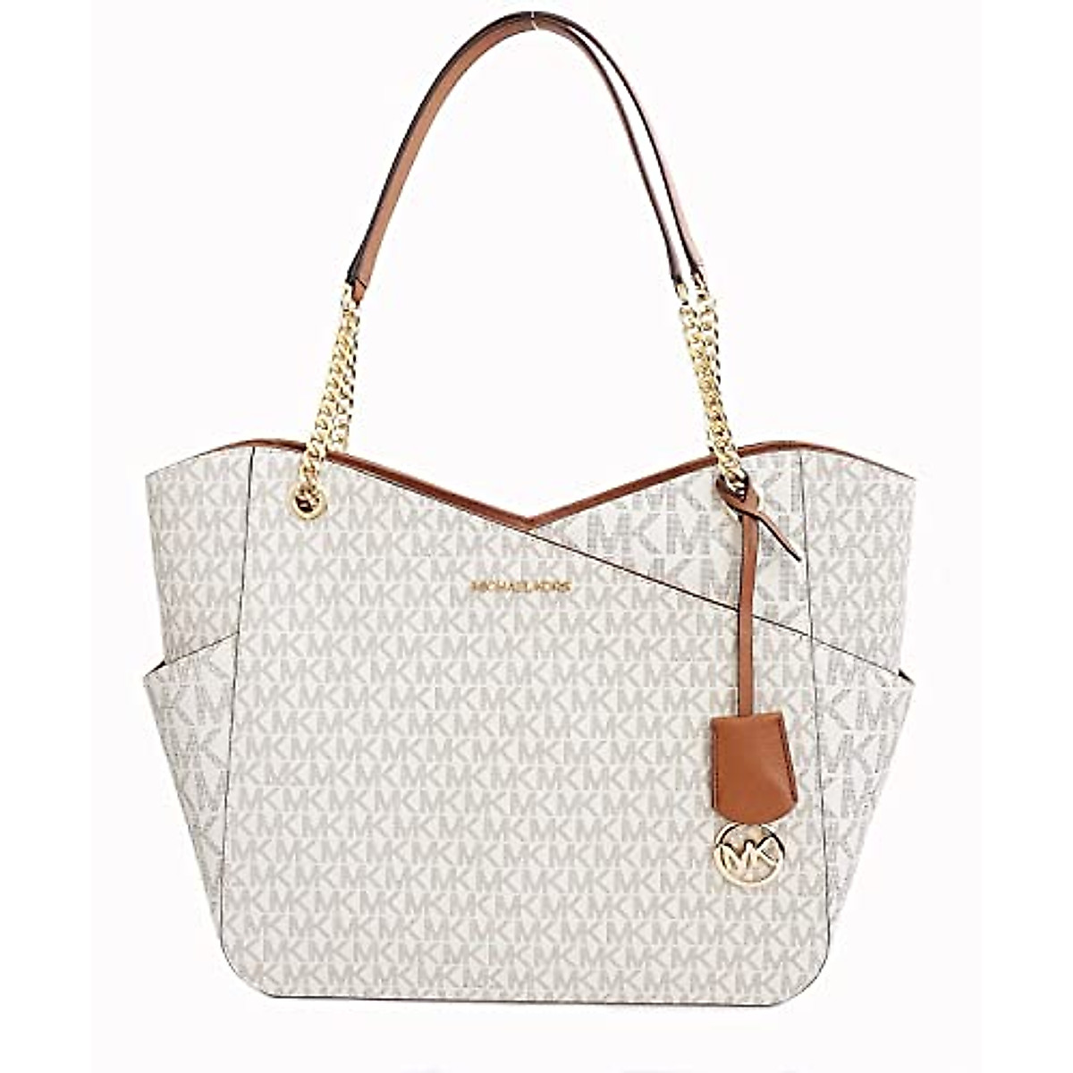 Michael Kors Jet Set Travel Large Chain Shoulder Tote (VANILLA Multi)