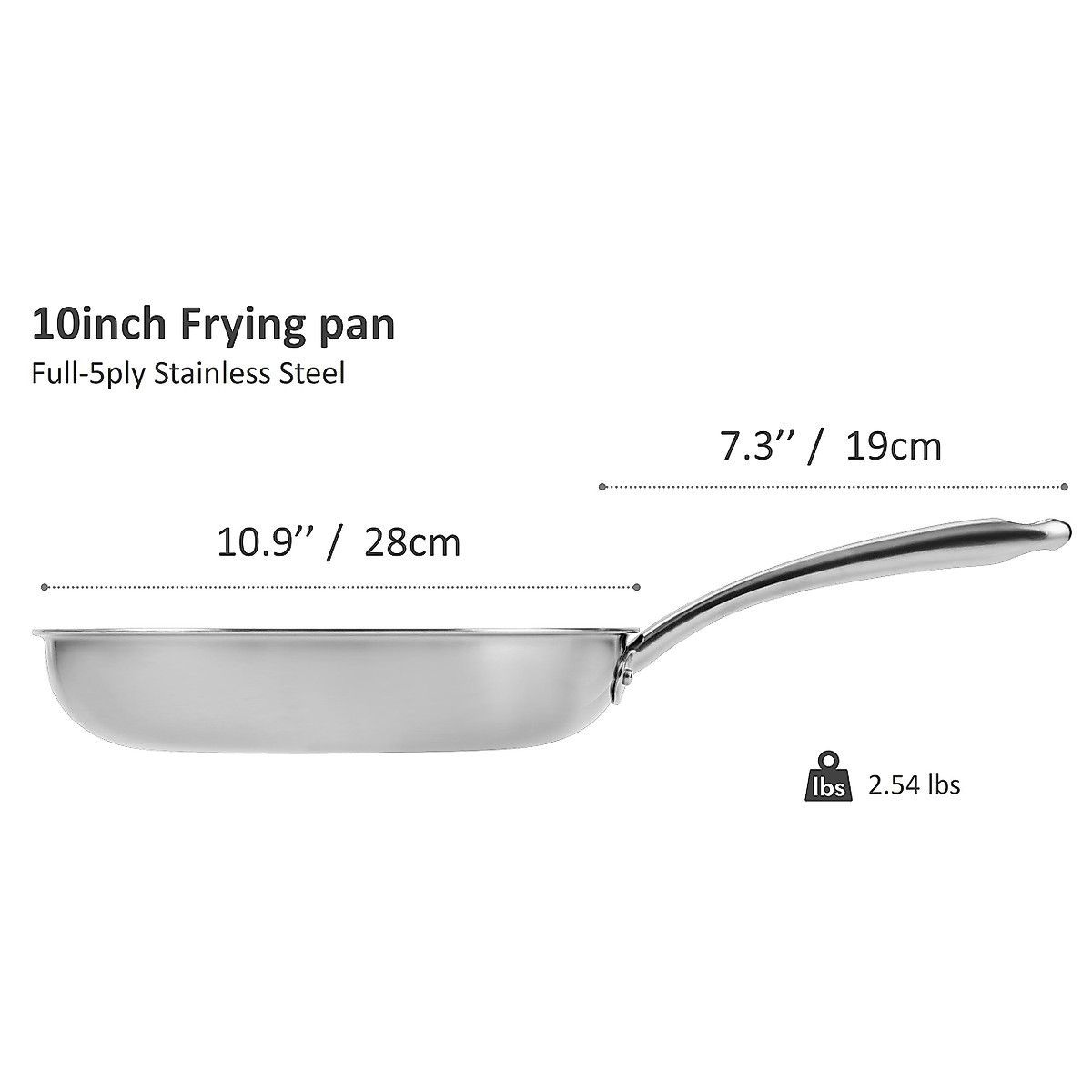 CHEF TOPF 5-ply Stainless Steel Frying Pan 10inch, Full 5-Ply Clad Construction Professional Grade Pan, Brushed Finish, Induction Cooking Pan, Oven Safe, Dishwasher Safe