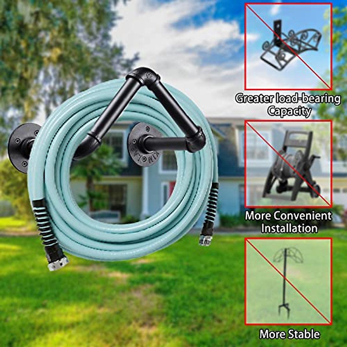 Garden Water Hose Holder Wall Mount for Outside, Rustproof portable Metal Hose Hanger, Holds Up to 125 Feet Of 5/8 Inch Garden Hose within 100 lbs(Red)