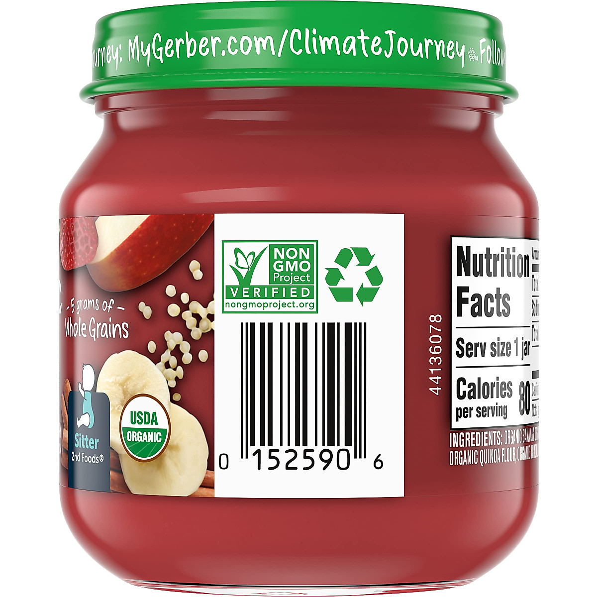 Gerber 2nd Foods Organic for Baby Grain & Grow Baby Food Jar, Banana Apple Strawberry with Millet Quinoa & Cinnamon, 4-Ounce Glass Jar (Pack of 6)