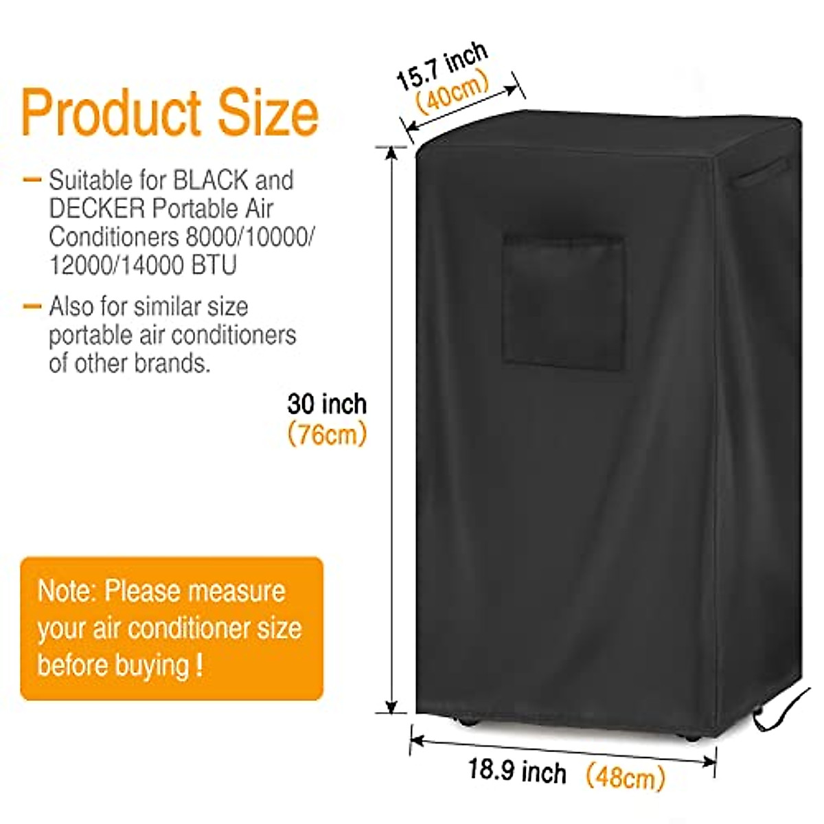 Portable Air Conditioner Cover for BLACK and DECKER, Waterproof AC Covers Indoor 420D Dust Cover Storage Bag - 19x16x30inch