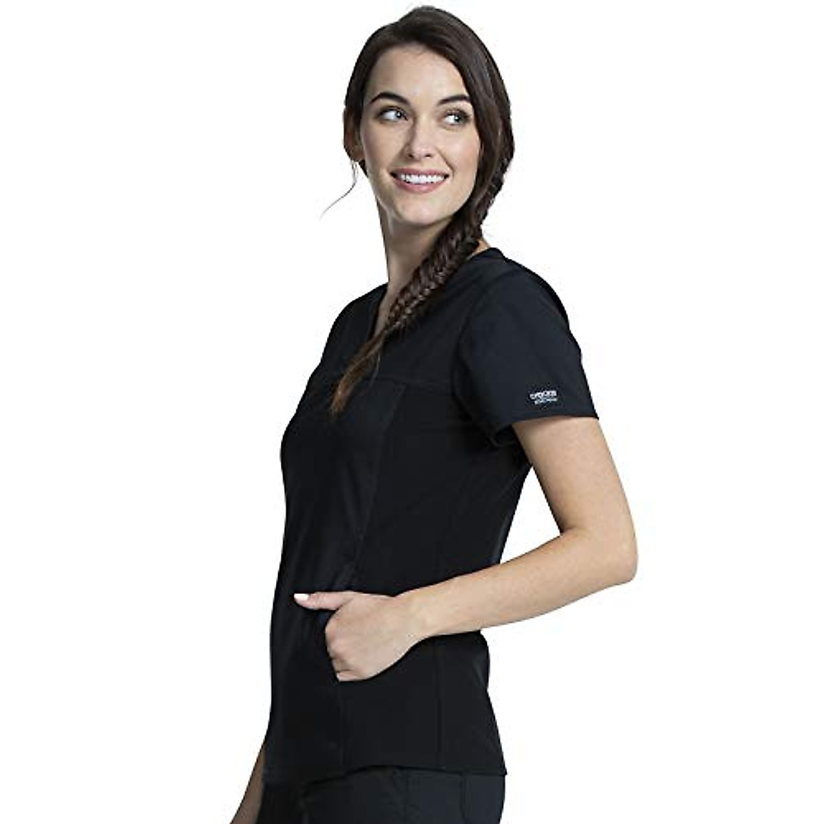 Scrubs for Women Workwear Revolution V-Neck with Knit Sides, Soft Stretch Plus Size WW2875, 2XL, Black