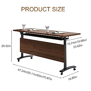 Conference Table Set of 3, Foldable Meeting Table Set with Modesty and Lockable Wheels, Meeting Seminar Table Multifunctional Computer Desk for Home, Office, Conference Room (55.11x19.68x29.52IN)
