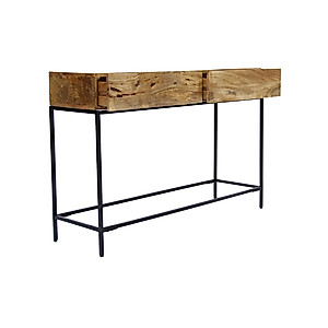 The Urban Port Mango Wood and Metal Console Table with Two Drawers, Brown