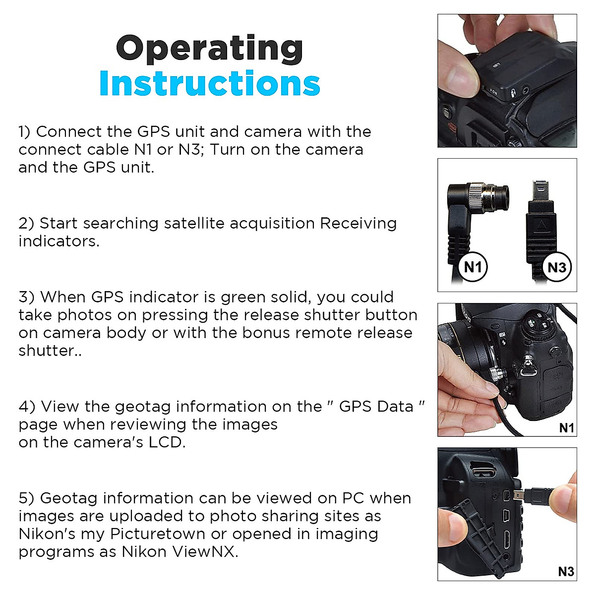 GPS-N PLUS High-Precision Camera GPS Receiver Navigation Geotagging for Nikon D3100, D3200, D3300, D5000, D5100, D5200, D5300, D7000, D7100, D600, D610, D800, D810, D700, D750, D90, D4, D3 etc