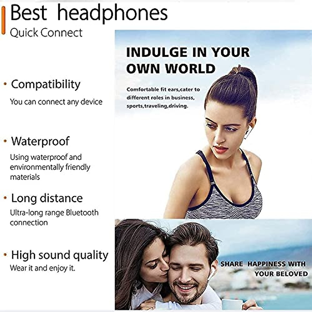 Wireless Earbuds, Bluetooth 5.1 Headphones 36H Playtime Air in Ear Earbud Hi-Fi Stereo Sound Pods Deep Bass Ear Buds Crystal-Clear Calls Headset with Charging Case for Workout/Home/Office
