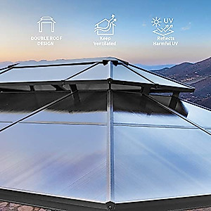 YOLENY 10'x13' Hardtop Gazebo, Outdoor Polycarbonate Double Roof Canopy, Aluminum Frame Permanent Pavilion with Curtains and Netting, Sunshade for Garden, Patio, Lawns