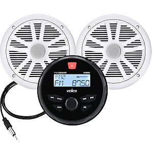 Marine Audio System Stereo Speaker Package, Bluetooth, MP3 USB AM FM Marine Stereo - 2 x 6.5 Inch White Speakers, Antenna