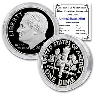 2022 S American Silver Proof Dime Coin (in Capsule) with Certificate of Authenticity 10¢ Seller Proof