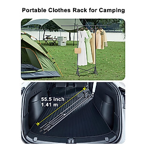 Runsand No Installation Clothes Rack,Portable Folding Carbon Steel Garment Rack - Versatile Heavy Duty Coat Rack with 4 hooks for Indoor and Outdoor Use - great for Home, Camping,Travel (Dark Grey)