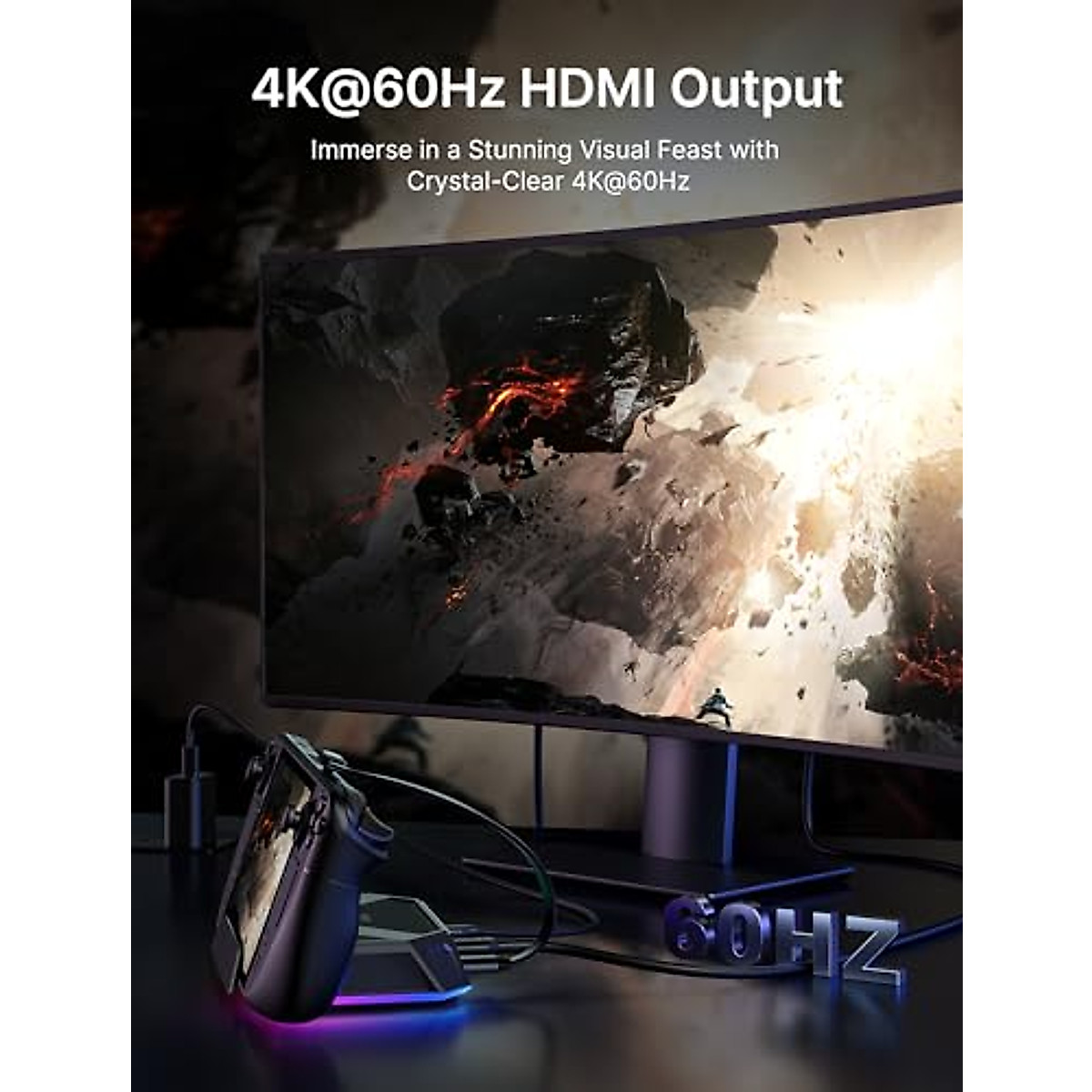 JSAUX RGB Docking Station for Steam Deck & ROG Ally, 8-in-1 Steam Deck Dock with HDMI 2.0 4K@60Hz, Gigabit Ethernet, USB-C 3.0, Dual USB-A 3.0, USB 2.0 and 100W USB-C Charging Port-HB0801(Black)