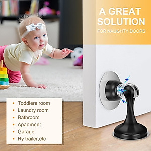 Crosize Magnetic Door Stoppers 2 Pack, Stainless Steel Door Stops for Wall and Floor Mounting, Door Holder Keep Door Open, No Drilling Door Stop with 3D Adhesive Tapes, Black