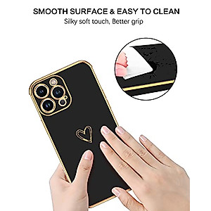 BENTOBEN iPhone 14 Pro Case, Cute Heart Pattern Slim 14 Pro Charging Case, Soft Flexible Shockproof TPU Bumper Women Girl Non-Slip Lightweight Protective Phone Cover for iPhone 14 Pro 6.1", Black/Gold
