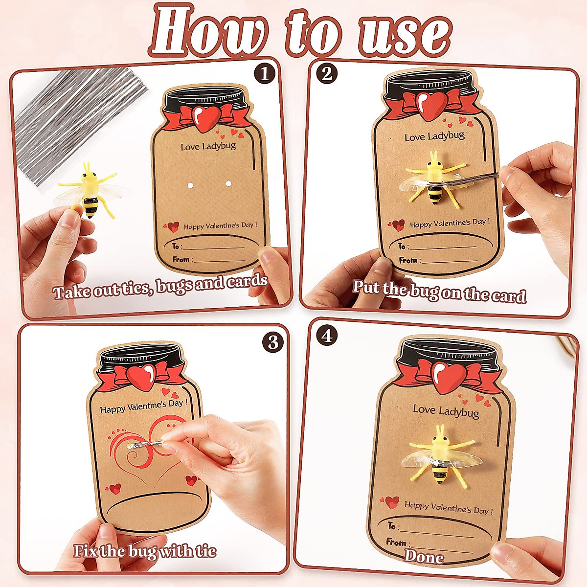 Valentines Day Cards for Kids - 36 Pack Love Bug Valentine Day Gifts for Kids & 12 Different Toy Bugs - Kids Valentines Day Cards Greeting Cards for Kids Classroom School Gifts Exchange Party Favors