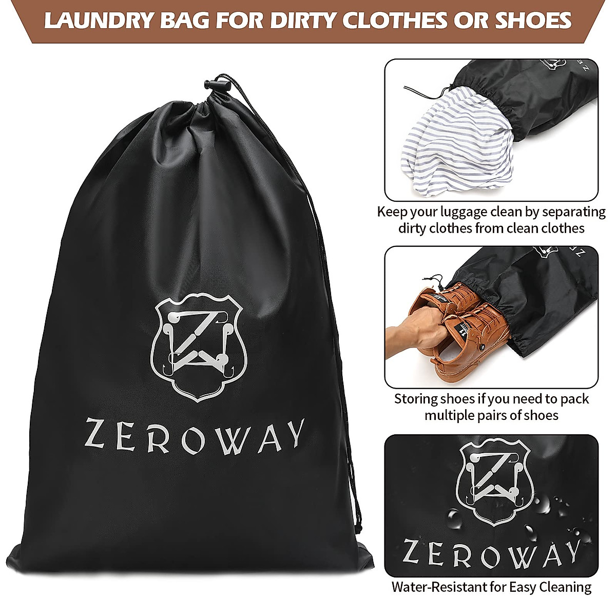 Zeroway PU Leather Travel Duffel Bag with Toiletry Dopp Kit and Laundry Bag, Weekender Overnight bag Luggage Carry-On Bag with Shoe Pouch for Men or Women Brown