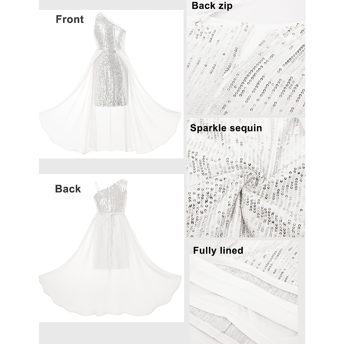 GRACE KARIN Girls Sequin Dress Sliver Pageant Dresses for Girls 6-7 Birthday Party Dresses